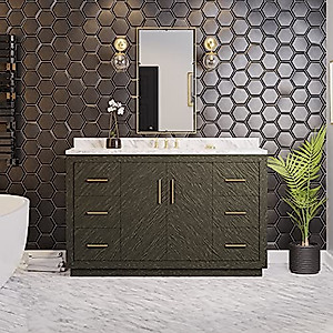 Kitchen Bath Collection Peyton 60-inch Single Bathroom Vanity (Carrara/Dark Oak): Includes Dark Oak Cabinet with Stunning Carrara Marble Countertop and White Ceramic Sink