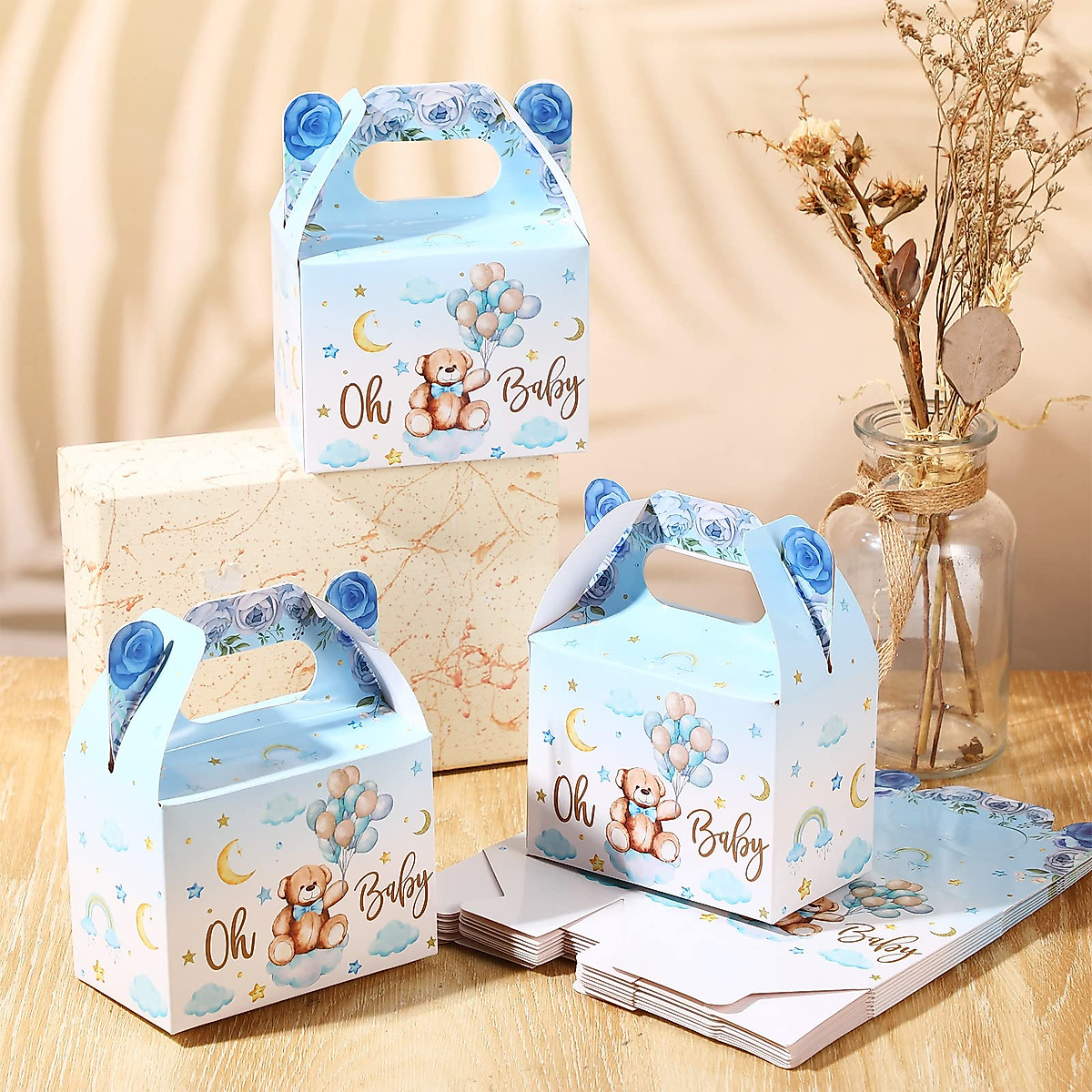 36 Pieces Bear Baby Shower Party Favor Boxes Cute Bear Treat Boxes Paper Candy Cookies Box Decoration for Baby Shower Party Supplies Gender Reveal Bear Themed Birthday Party Decor (Blue)