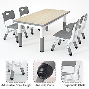 LulliSpace Kids 4 Height Adjustable Toddler Chair Set,47.2"X23.6"Graffiti Desktop,Activity Table for Daycares,Homes,Classroom,Eco-Friendly, and Stylish Design, Gray