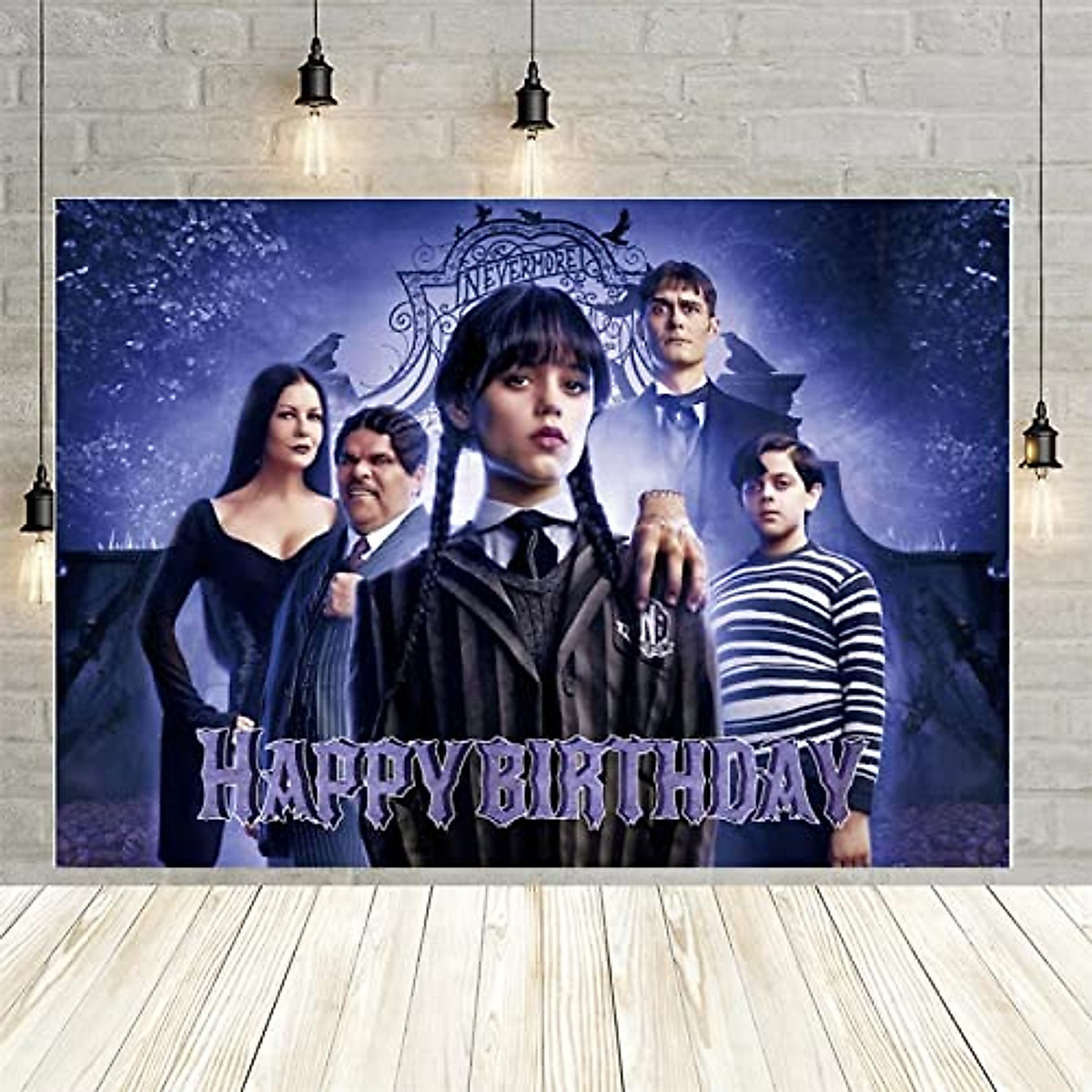 Wednesday Addams Birthday Party Decoration Cloth Wednesday Addams Party Photo Background Kids Birthday Photography Background TV Show Poster Vinyl 5x3ft