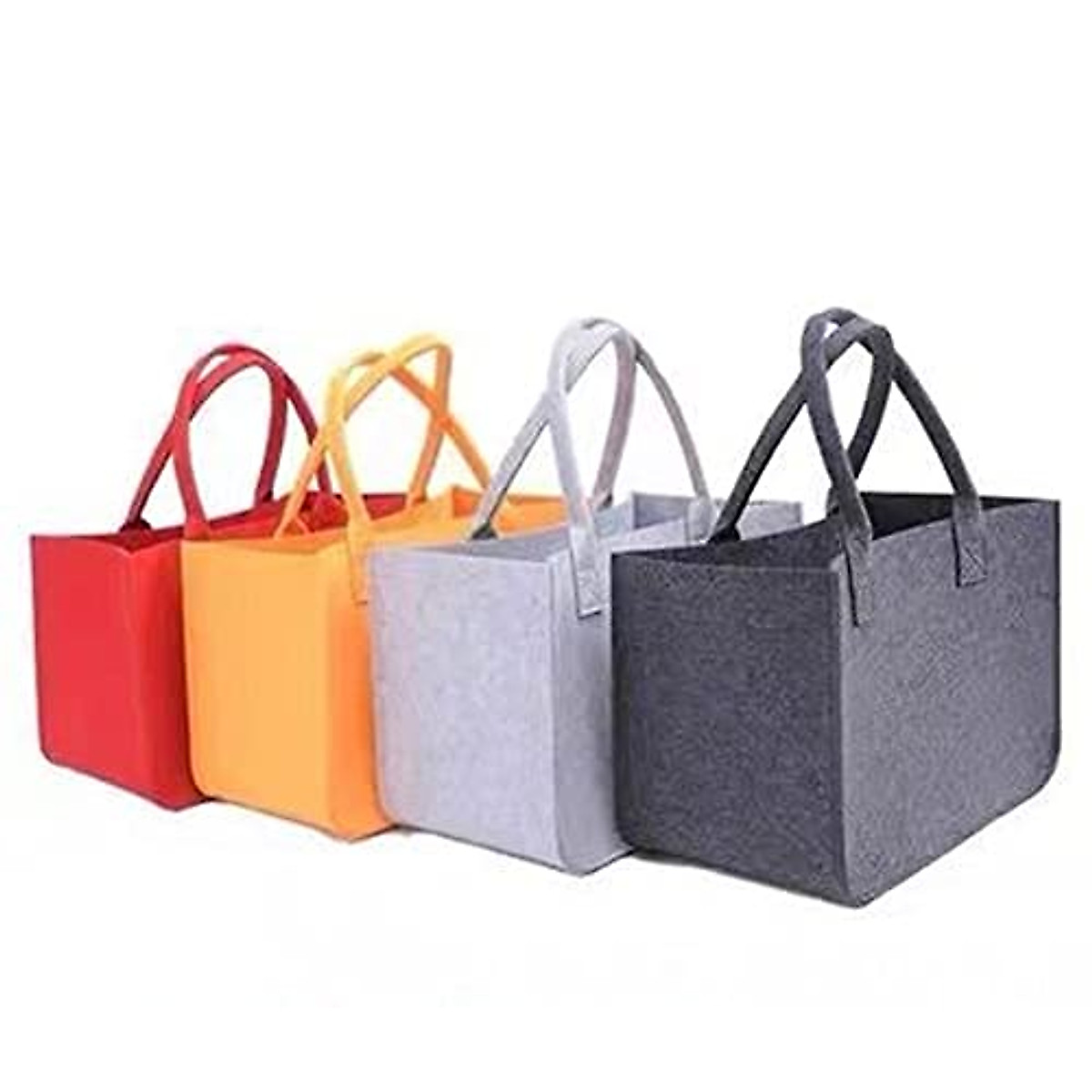 Reusable Felt Bag, 35 x 24 x 19cm Shopping Basket Storage Wood Log Carrier with Long Handle, Storing Wood, Toys, Newspaper (Grey)