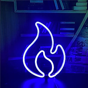 QiaoFei Flame Neon Sign Lights Hanging Decorative Neon Light USB or Battery Operated for Home Bedroom Bar Restaurant Christmas Birthday Party Gift LED Art Wall Decoration Light-Blue