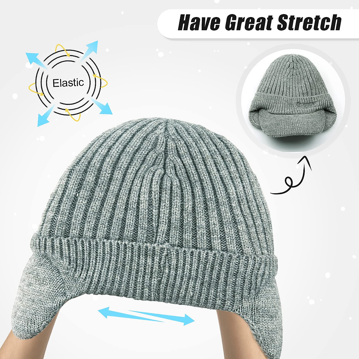 BAVST Hat for Men Knitted Beanie Women Winter Hats Men’s Stretchy Caps Outdoor Beanies Fleece Lined Ear Warmer (Light Grey)