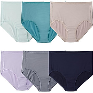 Fruit of the Loom Women's Breathable Underwear, Moisture Wicking Keeps Comfortable, Available, Cooling Stripes-Plus Size Brief-6 Pack-Colors May Vary, 10 Plus