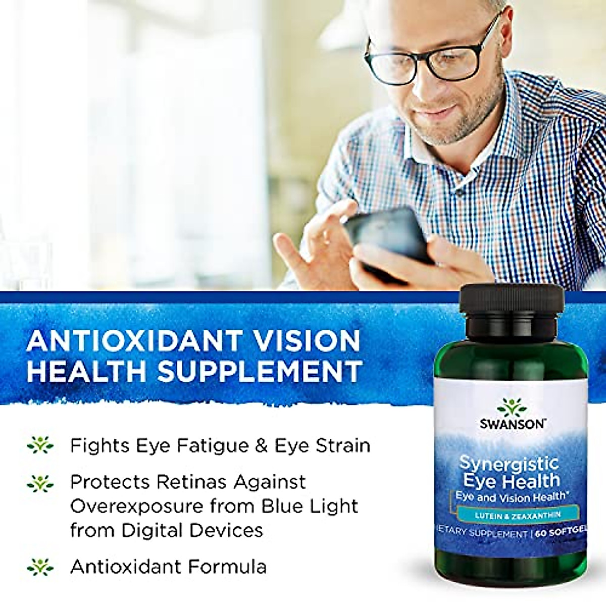 Swanson Lutein & Zeaxanthin Synergistic Eye Health Vision Retina Macula Supplement (Lutein 20 mg & OmniXan Zeaxanthin 2 mg) 60 Softgels Sgels