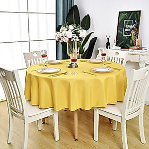 KAIPHO Yellow Round Tablecloth Waterproof Stain Resistant Wrinkle Free Table Cloth 210GSM Polyester Washable Wipeable Table Cover for Party, Banquet, Wedding, Indoor and Outdoor (48 inch, Circle)