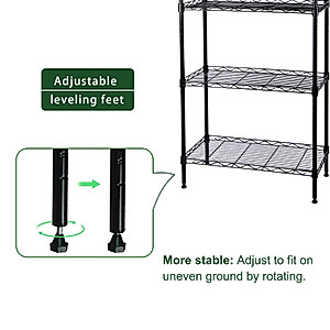 HESESOH 5-Wire Shelving Adjustable Shelves, Standing Storage Shelf for Laundry Bathroom Kitchen Pantry Closet Organization (Glossy Black, 21.2" L x 11.4" W x 48.8" H)
