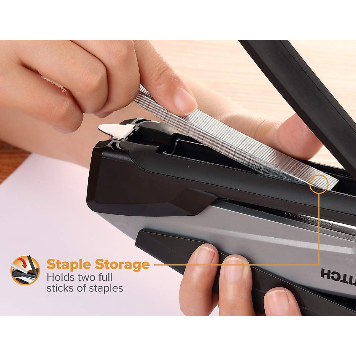 Bostitch Office Executive 3 in 1 Stapler, One Finger Stapling, No Effort, 20 Sheet Capacity, Integrated Staple Remover, Spring Powered Stapler, Black/Gray