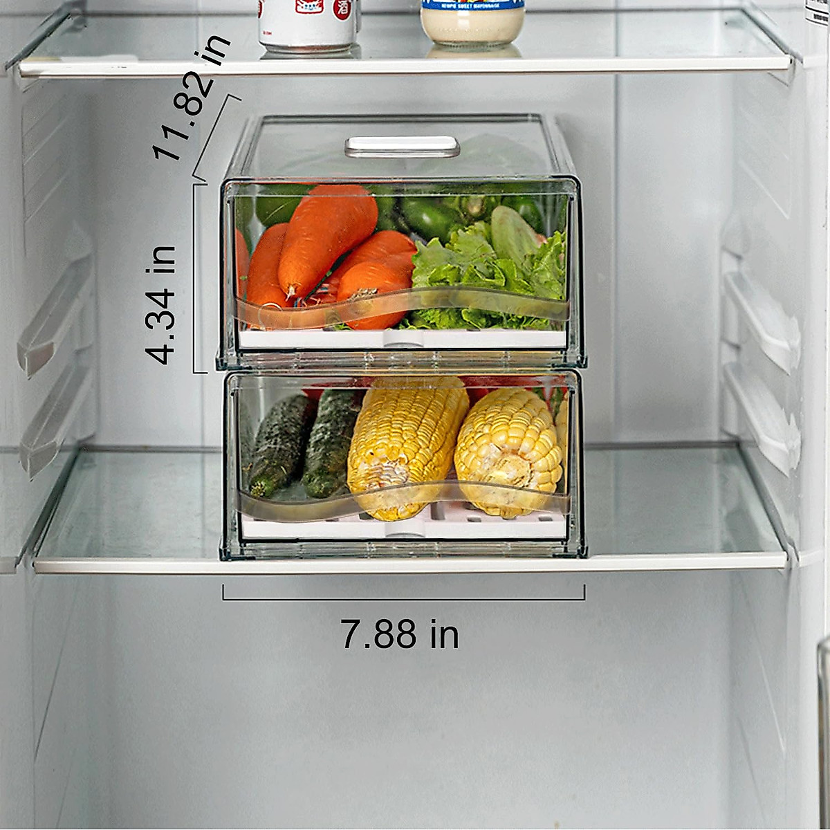 Yatmung Refrigerator Organizer Bin with Ventilation System - Clear pull out fridge storage drawers stackable plastic -Vegetable, deli, freezer, kitchen - Refrigerator Organizing and storage ( 2 Pack )