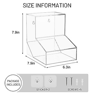BSSOYAMM Laundry Pods Container, Acrylic Laundry Pods Holder with 2 Lid, Adhesive Dishwasher Pods Dispenser, Clear Laundry Room Organization Storage for Clothes Pins, Dryer Balls, Snack, Candy