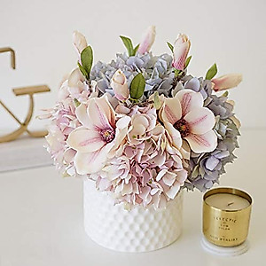 G Home Collection Pink Blue Hydrangeas Magnolia Floral Arrangement in Ceramic Vase