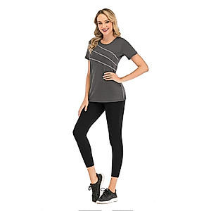 Dri Fit Shirt Women,Cucuchy Exercise Tops Loose Fitting Workout Shirts Short Sleeve Performance Yoga Tunics Oversized Outdoor Plus Active Tees Golf Cycling Hiking Clothes Gray 2XL