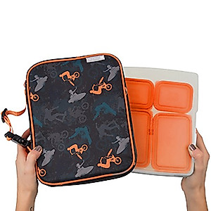 Bentology Lunch Box for Boys - Kids Insulated, Durable Lunchbox Tote Bag Fits Bento Boxes, Nesting Containers w/Lids & Bottles, Back to School Lunch Sleeve Keeps Food Hotter or Colder Longer, Sports