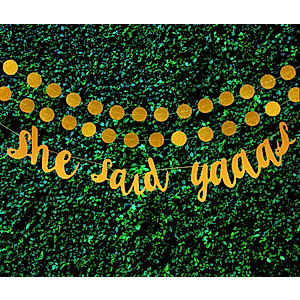 She Said Yaaas Banner, Garland & Confetti Set - Bachelorette, Engagement or Wedding Party Decorations - Sparkly Decorations with Super Fun Diamond Ring & Circle Confetti (Gold)