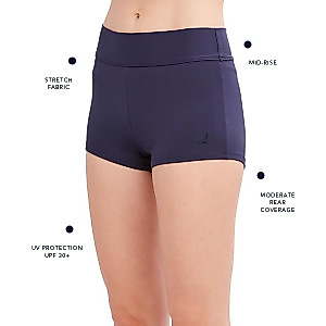 Nautica Women's Standard Mid-Rise Flattering Wide Waistband Boy Leg Bikini Bottom Swimsuit, Black, Small