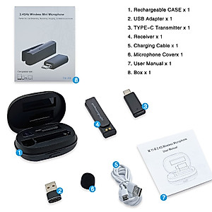 Wireless Lavalier Microphone System for Android/Computer/Laptop, Mini Bluetooth Microphone Cordless Lav Mic with 30Hours Charge Case,USB-C Lapel Microphone Wireless for YouTube Podcast Tiktok Vlog ect