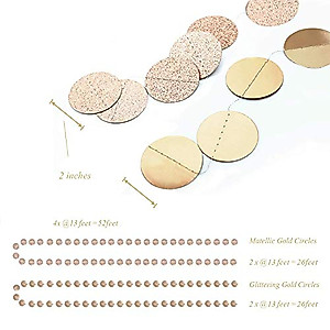 Glitter Circle Dot Garland Kit for Party Decorations Hanging Circle Banner Streamer Backdrop Decor for Wedding Birthday Bday Engagement Bridal Shower Bachelorette Ramadan EID Graduation Party Supplies