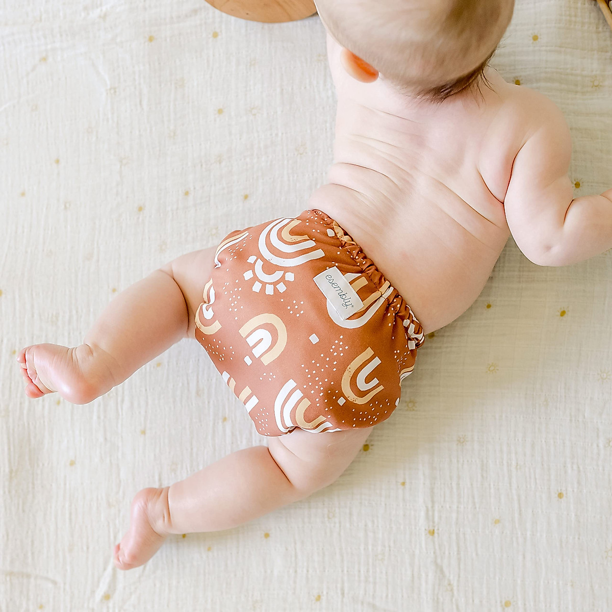 Esembly Cloth Diaper Bundle Set, 3 Organic Absorbent Inners and 1 Waterproof Recycled Diaper Cover, Reusable Washable Diapers with Snap Closure, Size 1 (7-17lbs), Sunshower