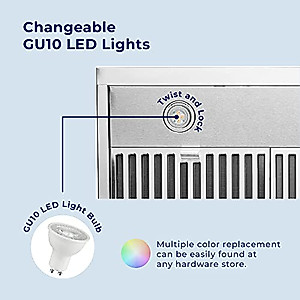 Hauslane | Chef Series 30" PS18 Under Cabinet Range Hood, Stainless Steel | Pro Performance | Contemporary Design, Touch Screen, Dishwasher Safe Baffle Filters, LED Lamps, 3-Way Venting