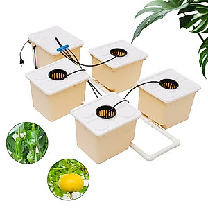 Hydroponics Grow System, Deep Water Culture, Recirculating Drip Garden System W/Submerged Pump Complete Hydroponic Buckets Kit for Plants (5 Bucket)