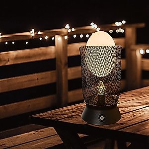 38°GARDEN LED Flame Table Lamp Battery Operated Rechargeable Ambience Lantern Metal Cage with Flickers Warm Light Touch Dimmable Bedside Lamp Cordless Nightlight Decor for Patio Porch Home Gift