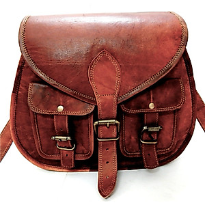 Firu-Handmade 13 inch Women Vintage Style Genuine Brown Leather Crossbody Shoulder Bag Handmade Purse
