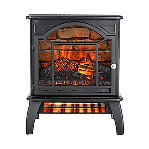 Electric Fireplace Infrared Heater with Remote Control, 18" Electric Fireplaces with Adjustable Brightness and Heating, 1500W Freestanding 3D Electric Fireplace Stove for Indoor Use, Black