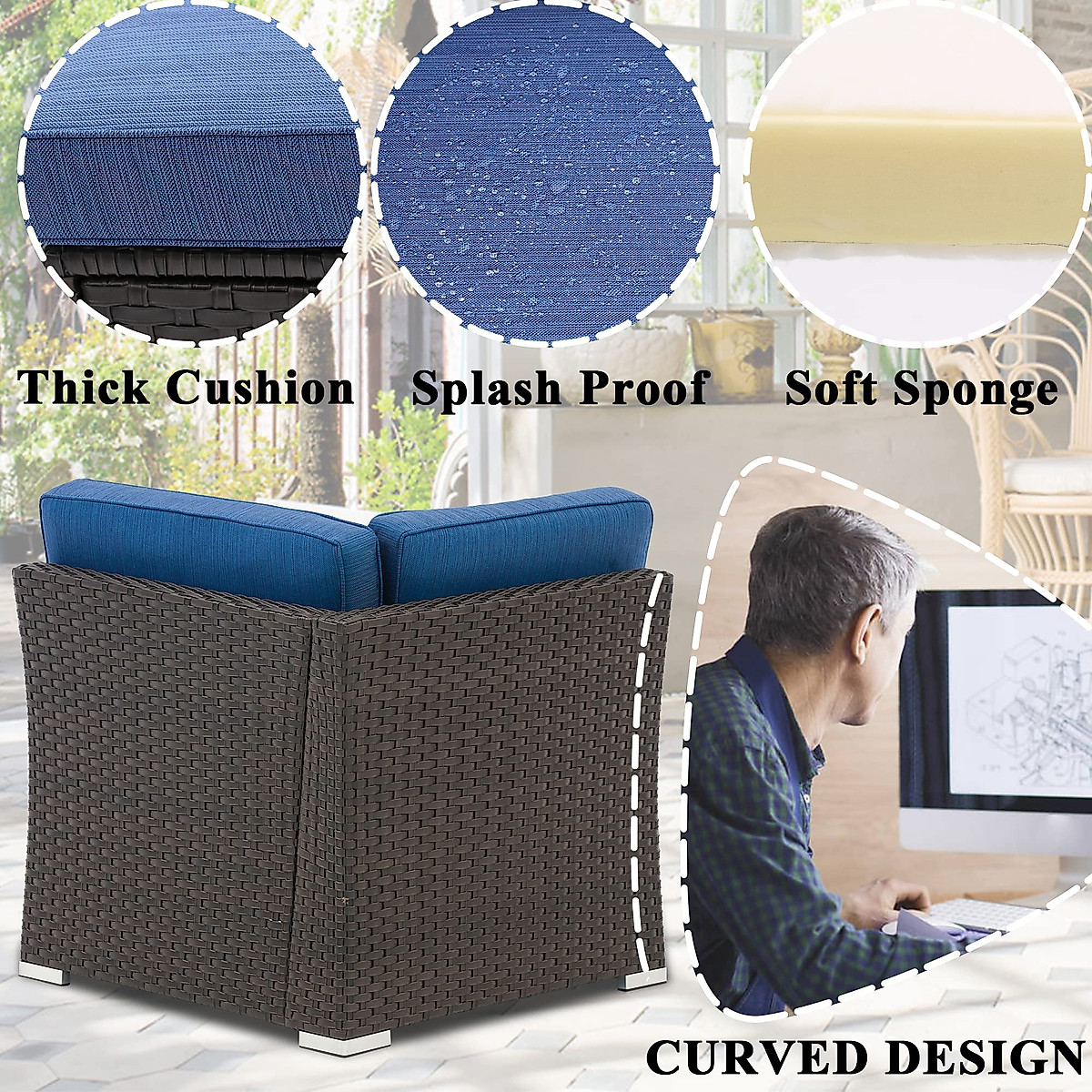 iArtHand 7PCS Patio Sofa Set with Coffee Table Patio Conversation Set Outdoor Sectional Sofa PE Rattan Set Outdoor Furniture Sets All Weather with Thickened Cushion, Manual Weaving