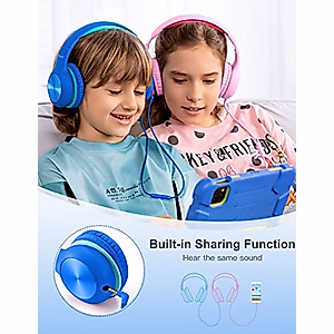 Kids Headphones with MIC, Over-ear, 85/94dB Safe Volume Limit, Sharing Function, HD Sound, Headphones for School, Toddler, Headset for On-line Study, Travel
