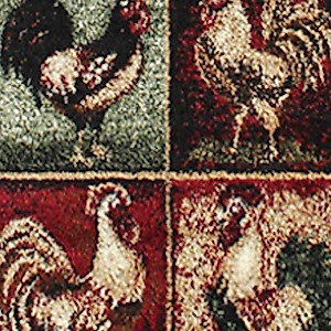 Flash Furniture Gallus Collection Rooster Themed Olefin Area Rug - Black Background - 2' x 7' - Jute Backing - Kitchen, Living Room, Bedroom