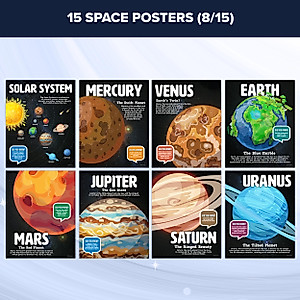 Decorably 15 Space Theme Classroom Decor - 11x14in Space Classroom Decor, Solar System Poster, Space Decorations for Classroom, Space Posters, Outer Space Classroom Decorations, Space Poster