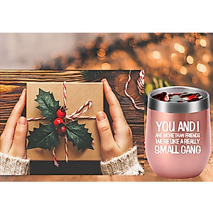 AMZUShome You And I Are More Than Friends We're Like A Really Small Gang Mug.Best Friend,Long Distance Friendship,Birthday,Christmas Gifts for Women,Bestie Wine Tumbler(12oz Rose Gold)