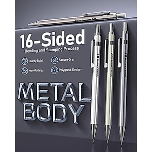 Four Candies 0.7mm Mechanical Pencil Set with Case - 4PCS Metal Mechanical Pencils, 6 Tubes HB #2 Lead Refills, 3PCS 4B Erasers and 9PCS Eraser Refills, Lead Mechanical Pencils for Writing & Drawing