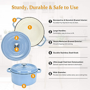 Dutch Oven Pink,Enameled Cast Iron Dutch Oven with Lid, 5.25 Quart Round Nonstick Enamel Cookware Crock Pot,Dutch Oven with Dual Handle and Cover Casserole Dish 9.45 Inch