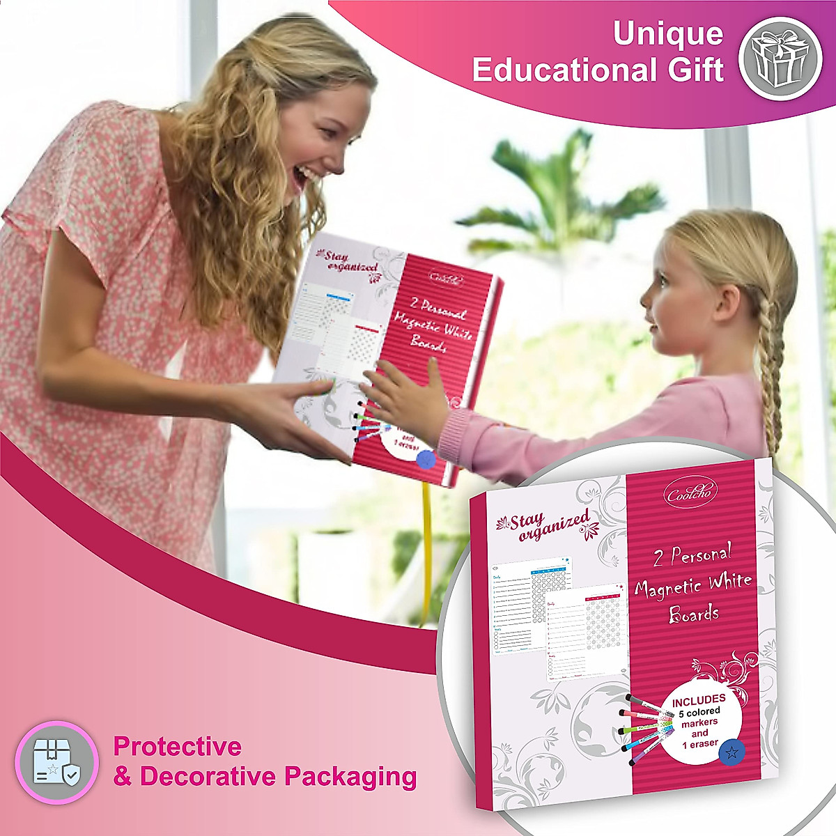 2 Pcs Chore Chart for Kids Multiple Kids with 5 Magnetic Markers & Star Eraser- Behavior Reward Chart - Fridge Weekly Schedule White Board - Teens Adults Family - Home School Responsibility Planner