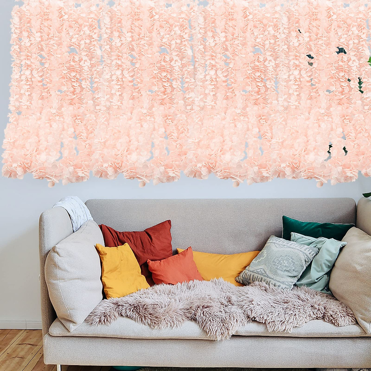 Uieke 10 Pack(Total 33Feet) Artificial Silk Wisteria Hanging Flowers Fake Vines Plants Leaf Garland for Wedding Party Garden Outdoor Greenery Office Home Wall Decor Pink