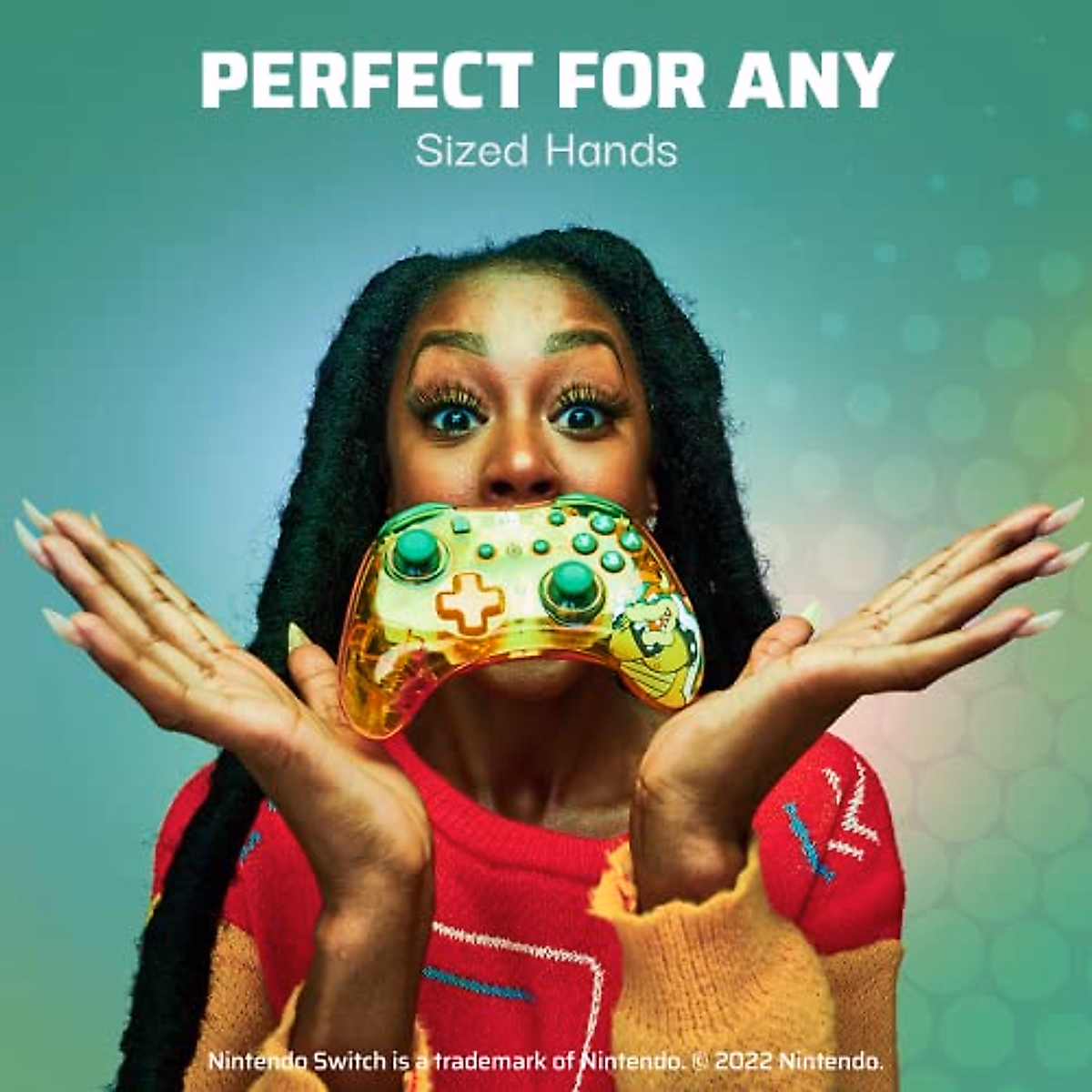 PDP Gaming Rock Candy Wired Power Nintendo Switch Pro Controller, Officially Licensed Lite/OLED Compatible Gamepad, Super Mario Brothers - Lemon Bomb Bowser (Orange/Green)