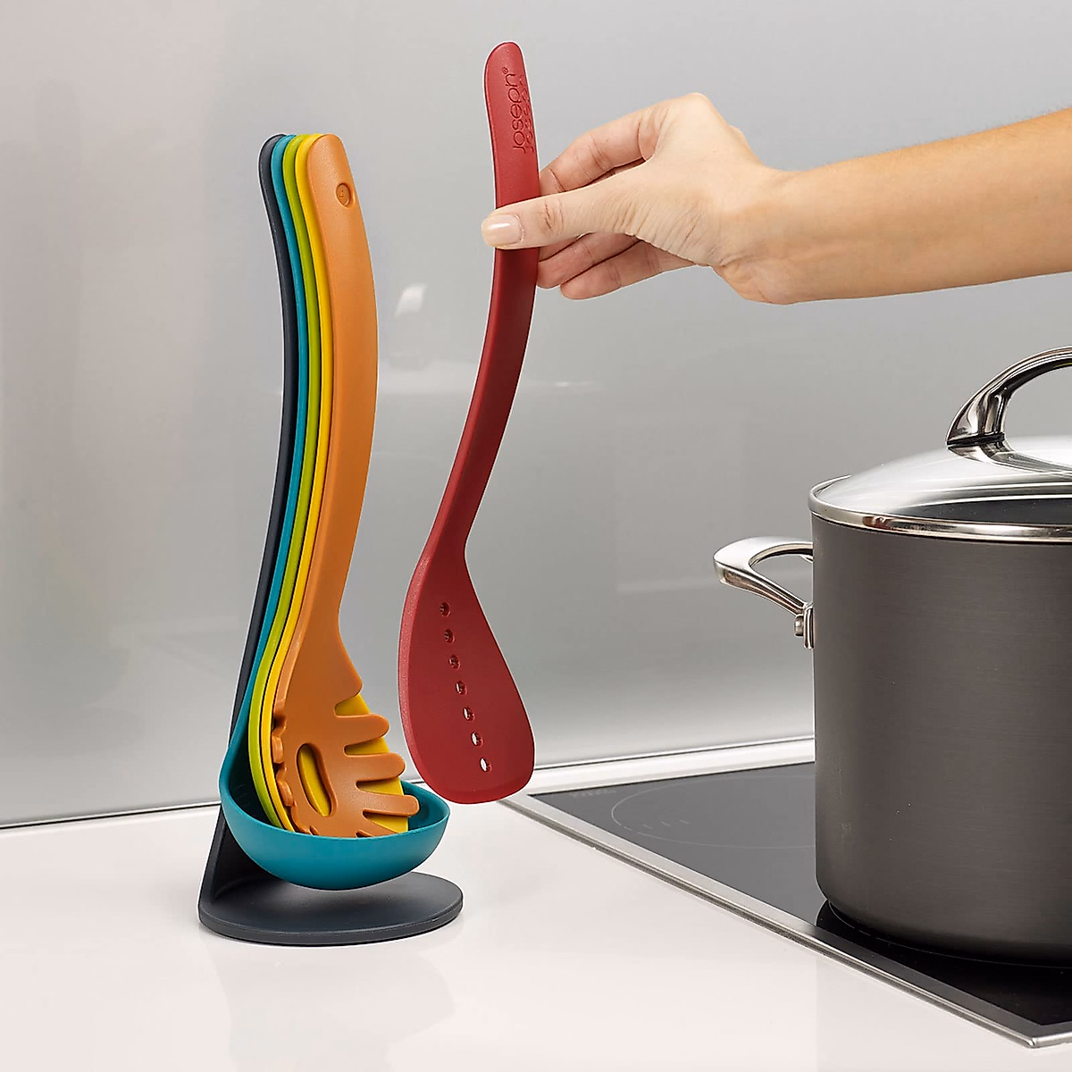 Joseph Joseph 10526 Nest Utensils Compact Stacking Kitchen Tool Set with Magnetic Storage Stand Nylon, 5-piece, Editions- Sky,Blue