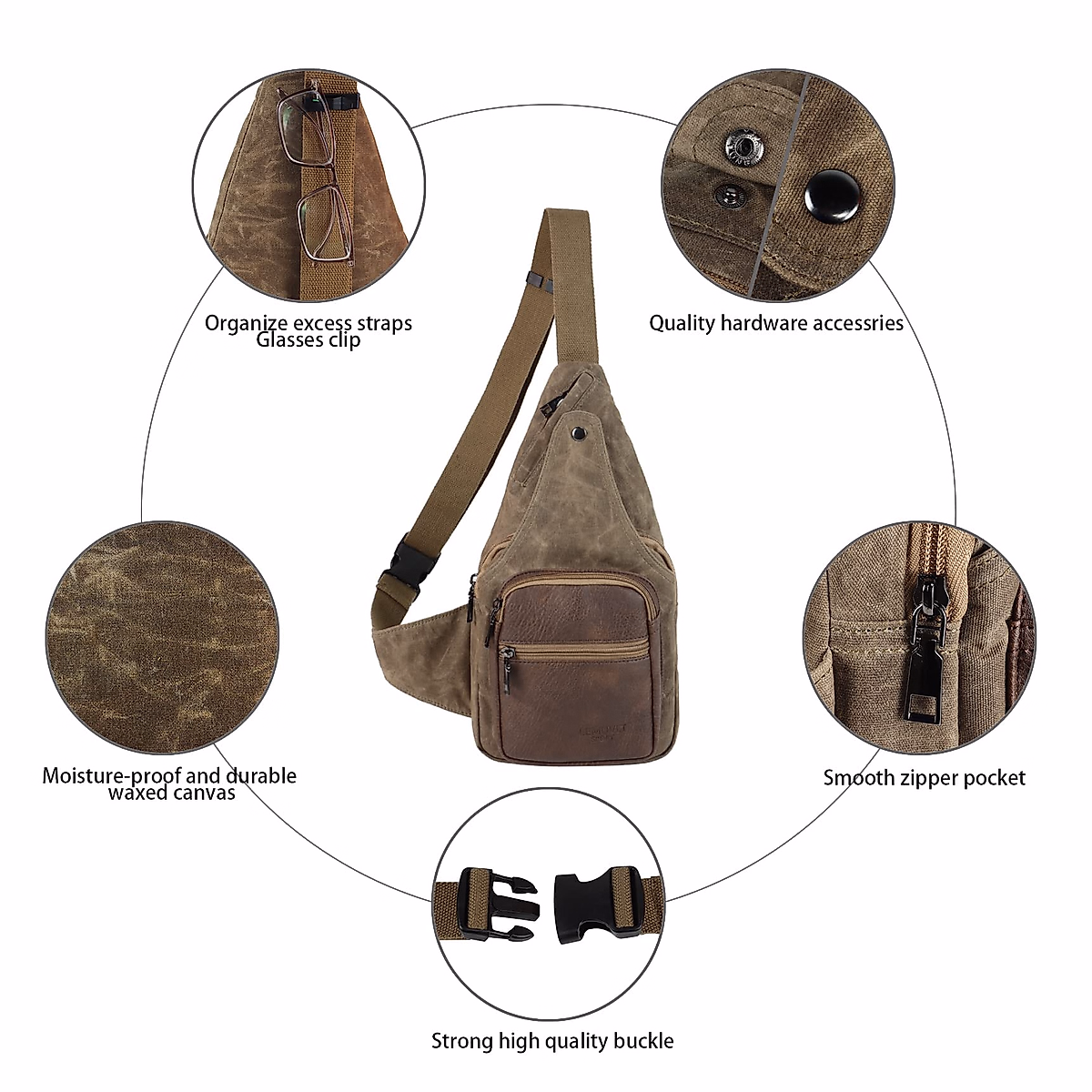 Lemuvlt Waxed Canvas Slim Sling Bag Mini Casual Daypacks Backpack Durable Crossbody Chest Bag Outdoor Travel Hiking Cycling(Brown)