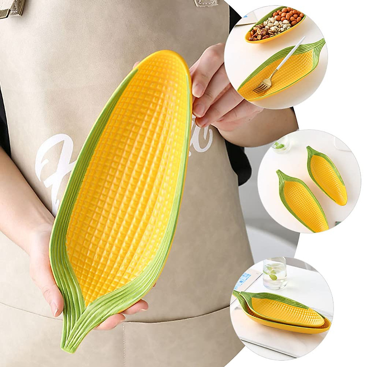 FOMIYES Ceramic Corn Trays, Corn on The Cob Dish, The Cob Porcelain Corn Dishes Corn Holders Appetizers Plate for Home and Kitchen