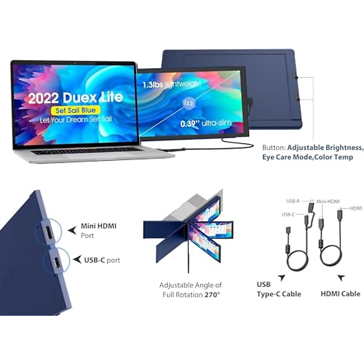 Duex Max DS Mobile Pixels (2024 Version) 14.1" Portable Monitor, FHD 1080p Laptop Screen Extender HDMI Laptop Monitor USB C Plug and Play,Windows/Mac/Linux/Switch/Android Compatible