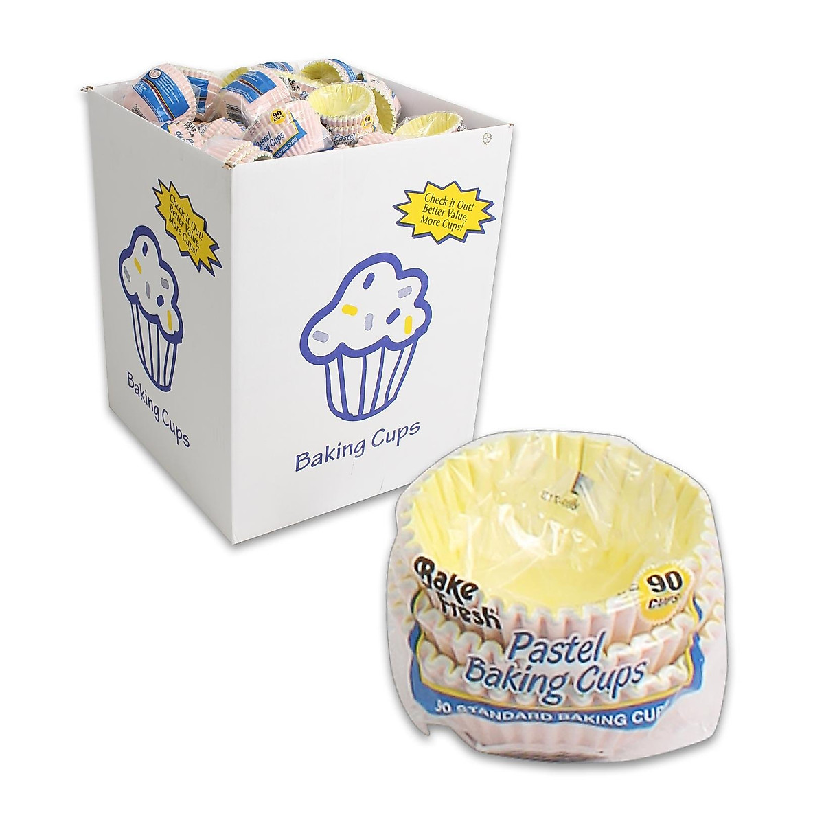 Bake Fresh 90pcs Paper Pastel Baking Cups (Top Size 2.5") Made in USA
