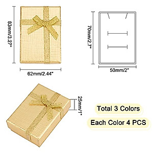 PH PandaHall Jewelry Gift Box Set, 12Pcs 2.7x2x1 Inch Cardboard Jewelry BoxesGift Box Small Earring Gift Box with Bowknot for Pendant Jewelry Necklaces Bracelet, Golden/Silver/Black