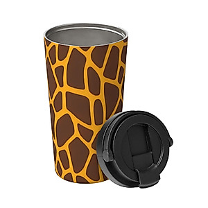 Insulated Coffee Mug Giraffe Print 17oz Double Wall Vacuum Stainless Steel Tumbler With Leak-Proof Lid And Handle, Cute Travel Thermos Mug For Cold Hot Drinks