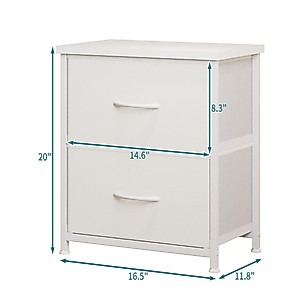 LUMTOK White Nightstand with Drawer, 2 Drawers Dresser for Bedroom, Small Night Stand and Dressers Sets Fabric Drawers, End Table Drawer Living Room (2PCS)