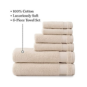 MARTHA STEWART 100% Cotton Bath Towels Set - 6 Piece Set | 2 Bath Towels - 2 Hand Towels - 2 Washcloths | Quick Dry Towels | Plush Towels | Absorbent | Ideal For Everyday Use | Beige Towels