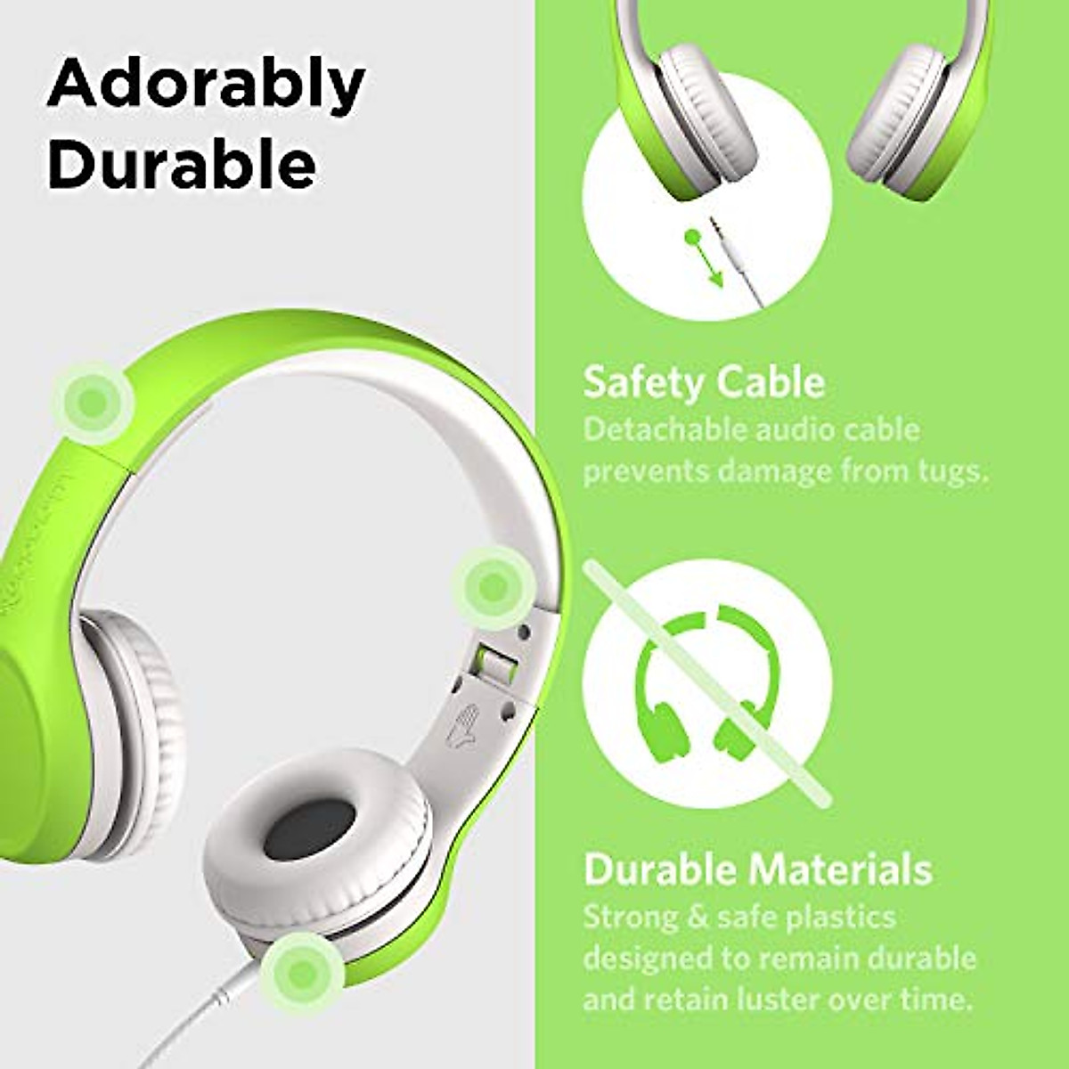 LilGadgets Connect+ Kids Headphones Wired with Microphone, Volume Limiting for Safe Listening, Adjustable Headband, Cushioned Earpads for Comfort, School Headphones for Kids, Green