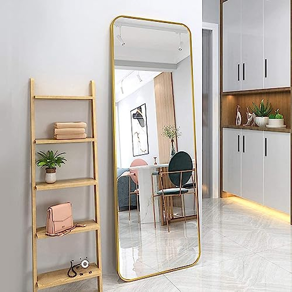 SNUGACE Full Length Mirror, Gold Frame Free Standing Mirror for Bedroom Dressing Mirror, 65 * 20IN