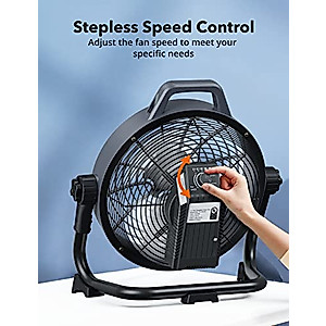 Battery-operated Fan, 15750mAh Battery Rechargeable Fan Industrial Cordless Fan Waterproof, 1700 CFM Airflow, Stepless Speed Control 220° Adjustable Head Portable Outdoor Fans Patios Bedroom