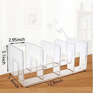 Acrux7 4 Pack Clear Acrylic File Organizer 4 Sections Acrylic File Sorter 12.8 x 5.6 x 5.1 Inch Vertical Acrylic Dividers Plastic Desk Book Organizer for Office Home Shelves Desk Book Mail File